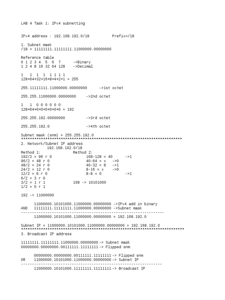 Lab03 Subnetting | Download Free PDF | Ip Address | Internet Protocols