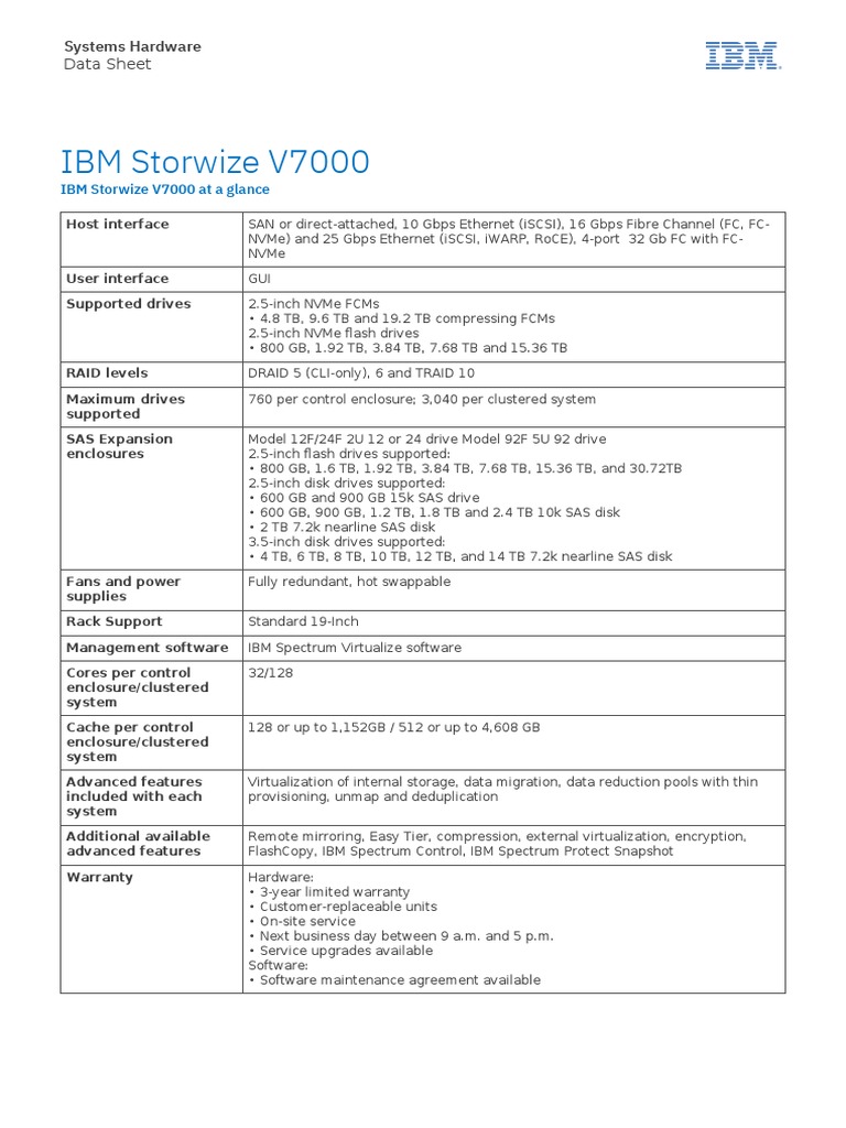 IBM Storwize V7000: Data Sheet | PDF | Computer Engineering | Data ...