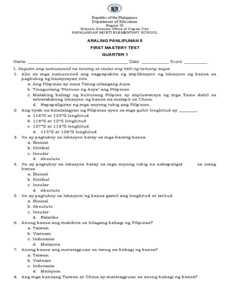 Grade 5 Summative Test in AP Modules 1-3 | PDF