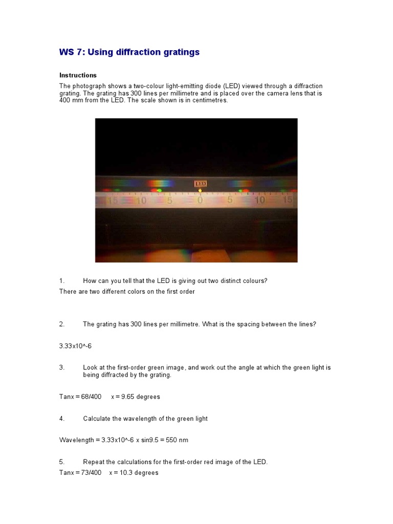 WS 7: Using Diffraction Gratings: Instructions | PDF | Color | Diffraction