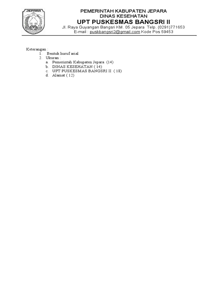 Kontak Puskesmas Bangsri II | PDF