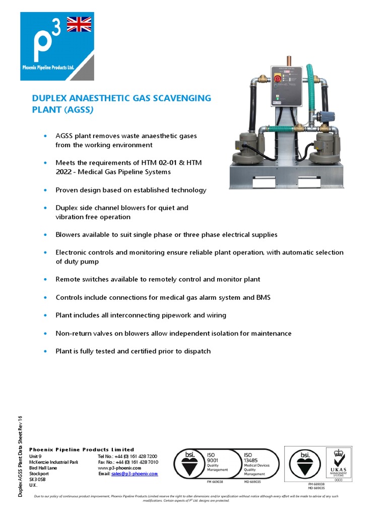 Duplex Anaesthetic Gas Scavenging Plant (Agss) : Phoenix P Ipeline Pro ...