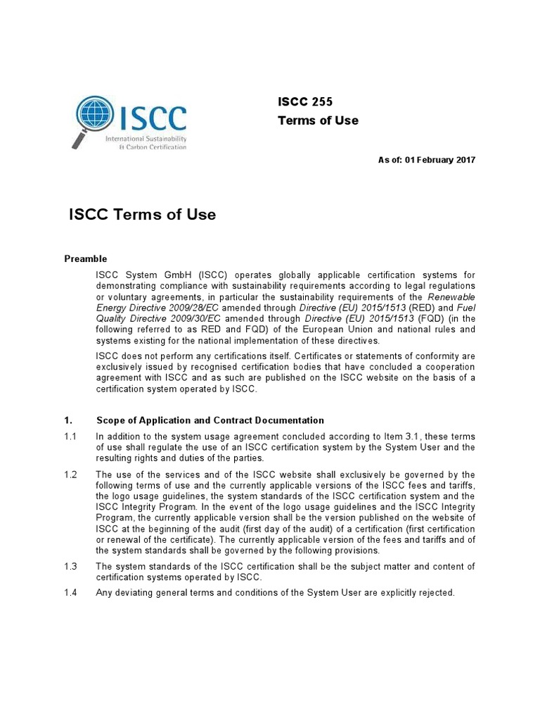 ISCC Terms of Use | PDF | Audit | Professional Certification