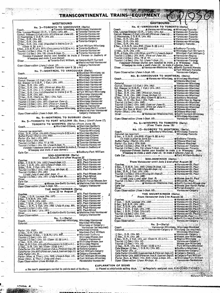 Canadian Pacific System Timetable 1950 | PDF | Rail Transport | Railway ...