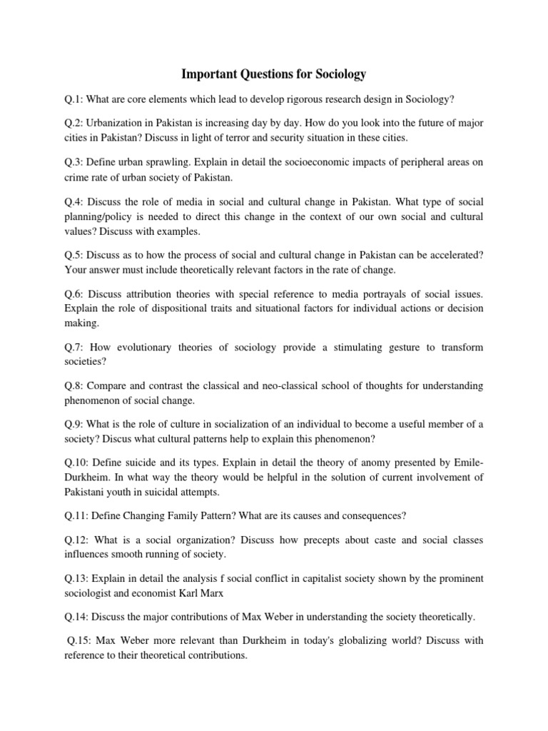 Important Questions For Optional Subjects | PDF | Sociology | Gender ...