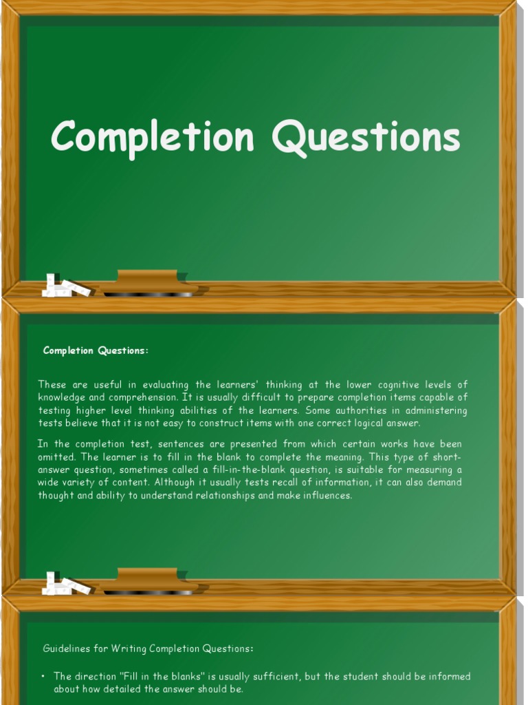 Completion Questions 1 | Download Free PDF | Question | Test (Assessment)