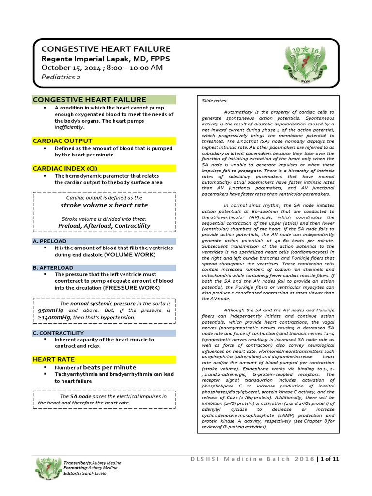Congestive Heart Failure: Pediatrics 2 | Download Free PDF | Heart ...