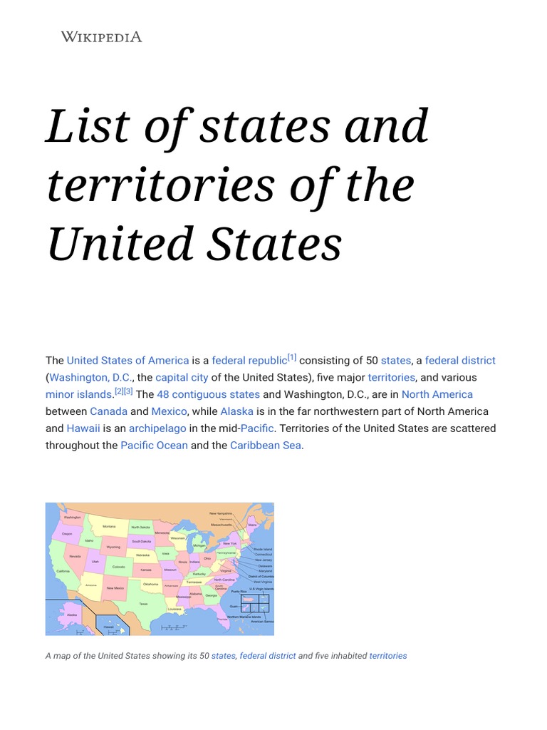 US States and Territories Overview | PDF | U.S. State | Territories Of ...