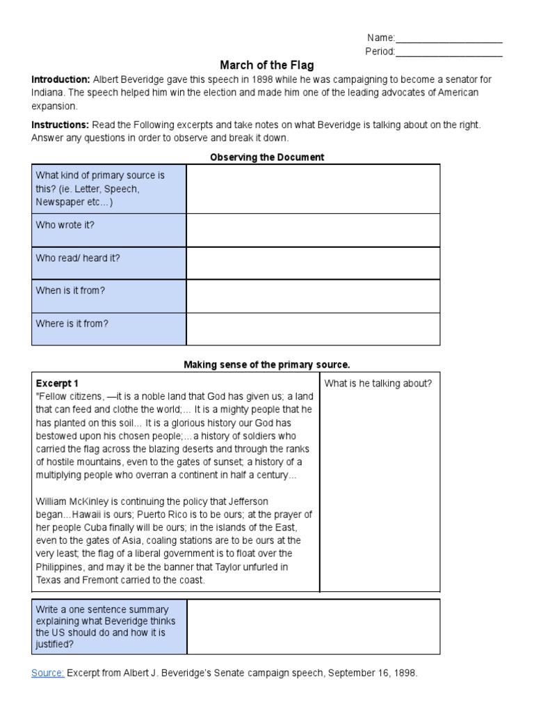 Primary Source Analysis Lesson - March of The Flag | PDF