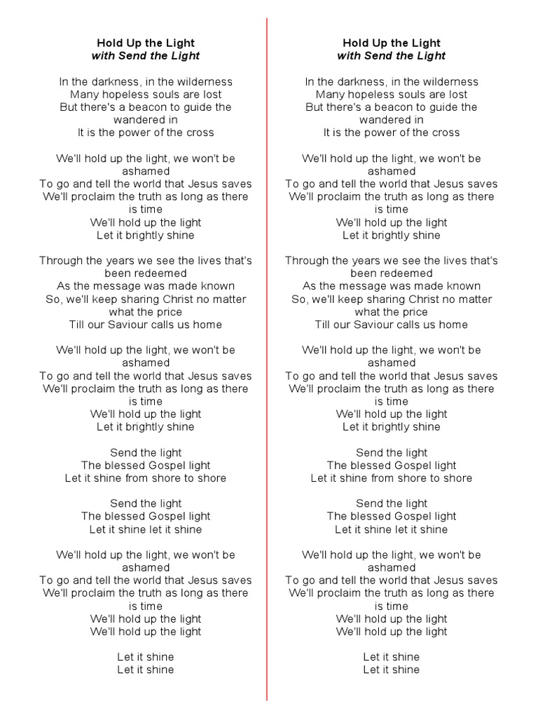 Hold Up the Light Hymn Lyrics | PDF | Jesus | Christian Belief And Doctrine