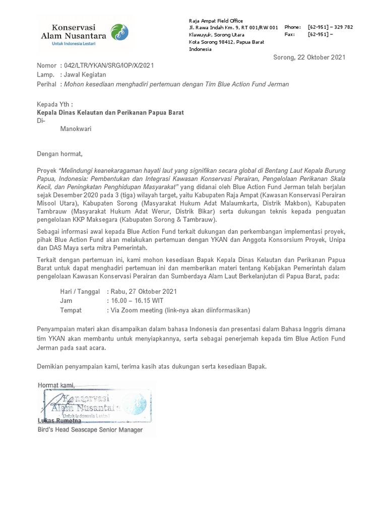 Surat Undangan Ke DKP PB - BAF Kickoff Meeting | PDF