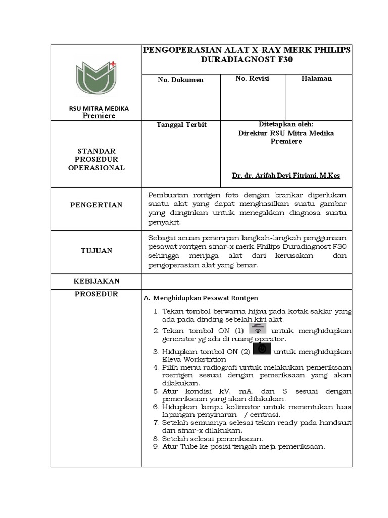 Spo Pengoperasian Alat X-Ray Merk Philips Duradiagnost F30 | PDF