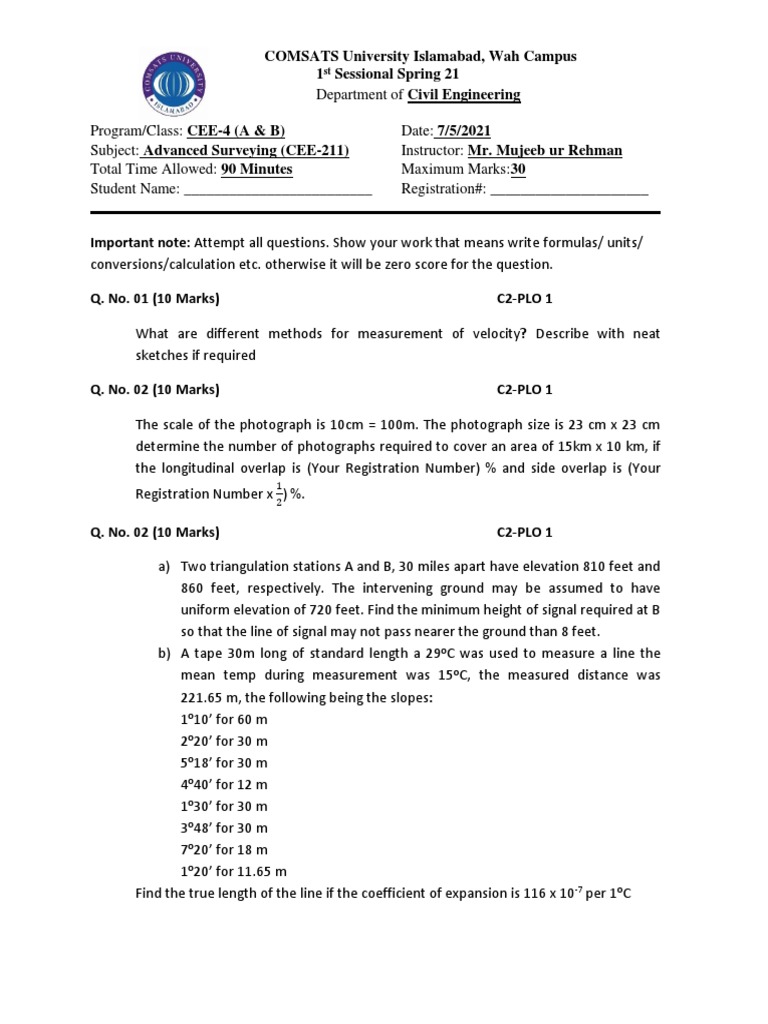 COMSATS University Islamabad, Wah Campus 1 Sessional Spring 21 | PDF ...