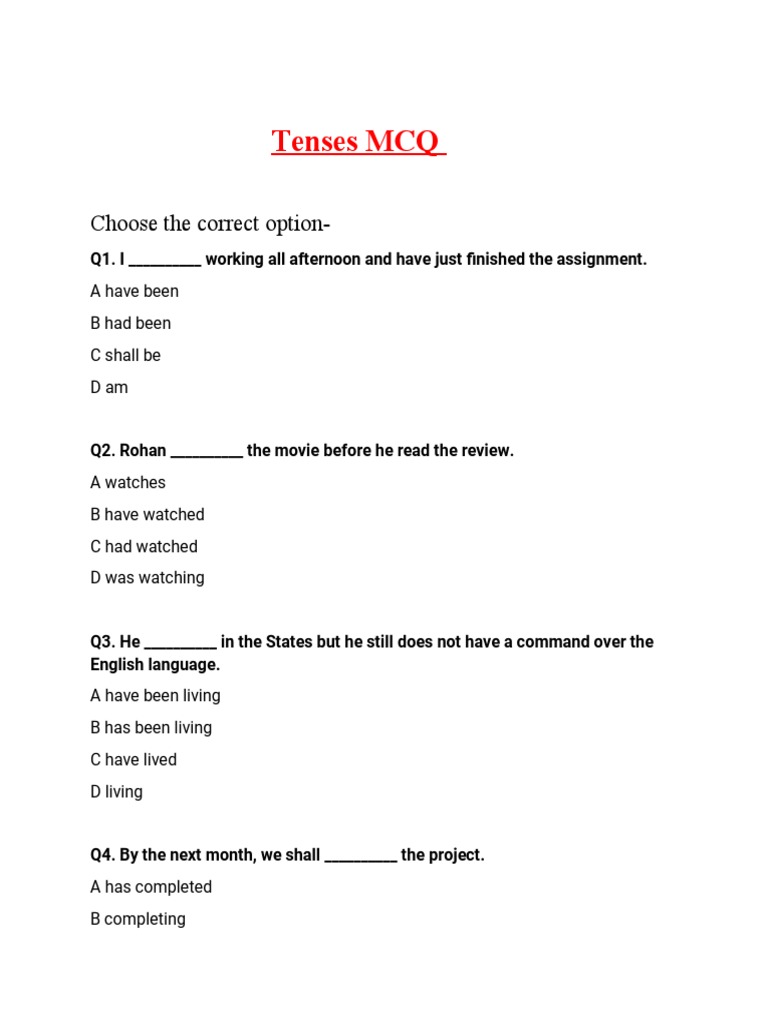 Tenses MCQ With Answers | PDF | Grammatical Tense | Verb