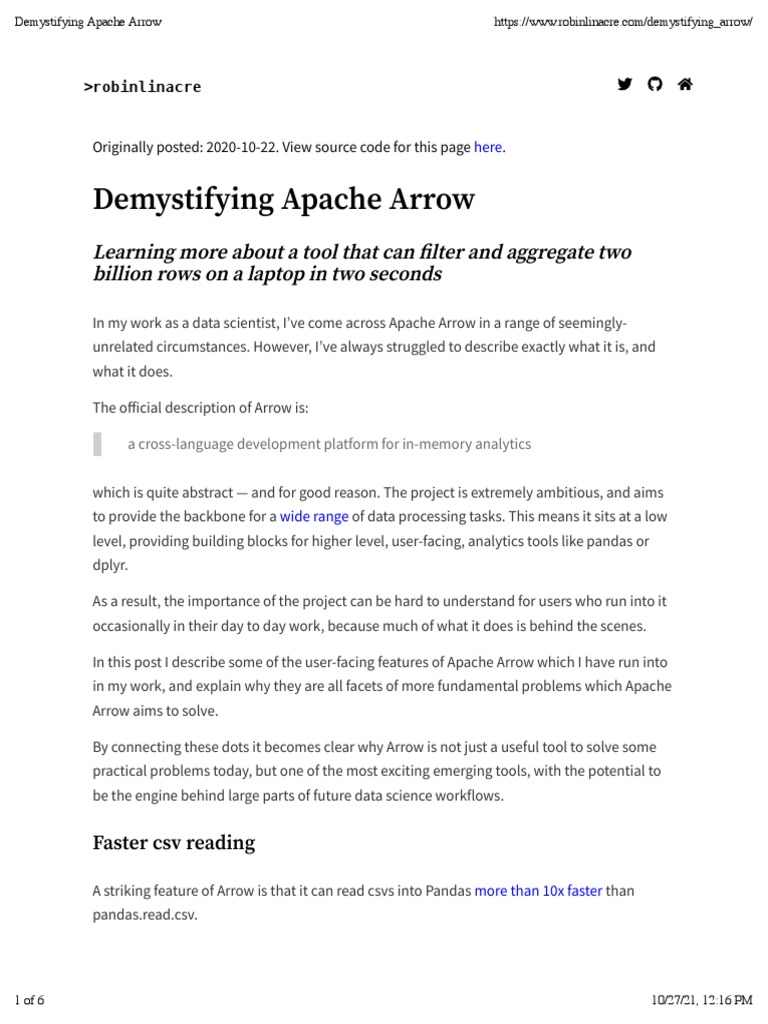 Demystifying Apache Arrow | PDF | Computer File | Software Engineering Demystifying Apache Arrow | PDF | Computer File | Software Engineering