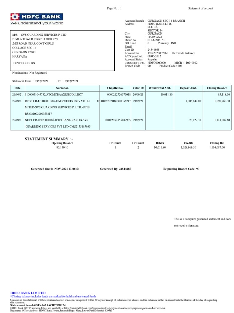 HDFC Bank Statement Shows Large Deposits and Credits | PDF | Banks | Money