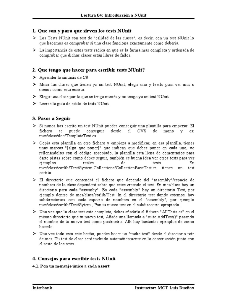 Lectura 22 - Introducción A NUnit | PDF | Java (lenguaje de programación) | .NET Framework
