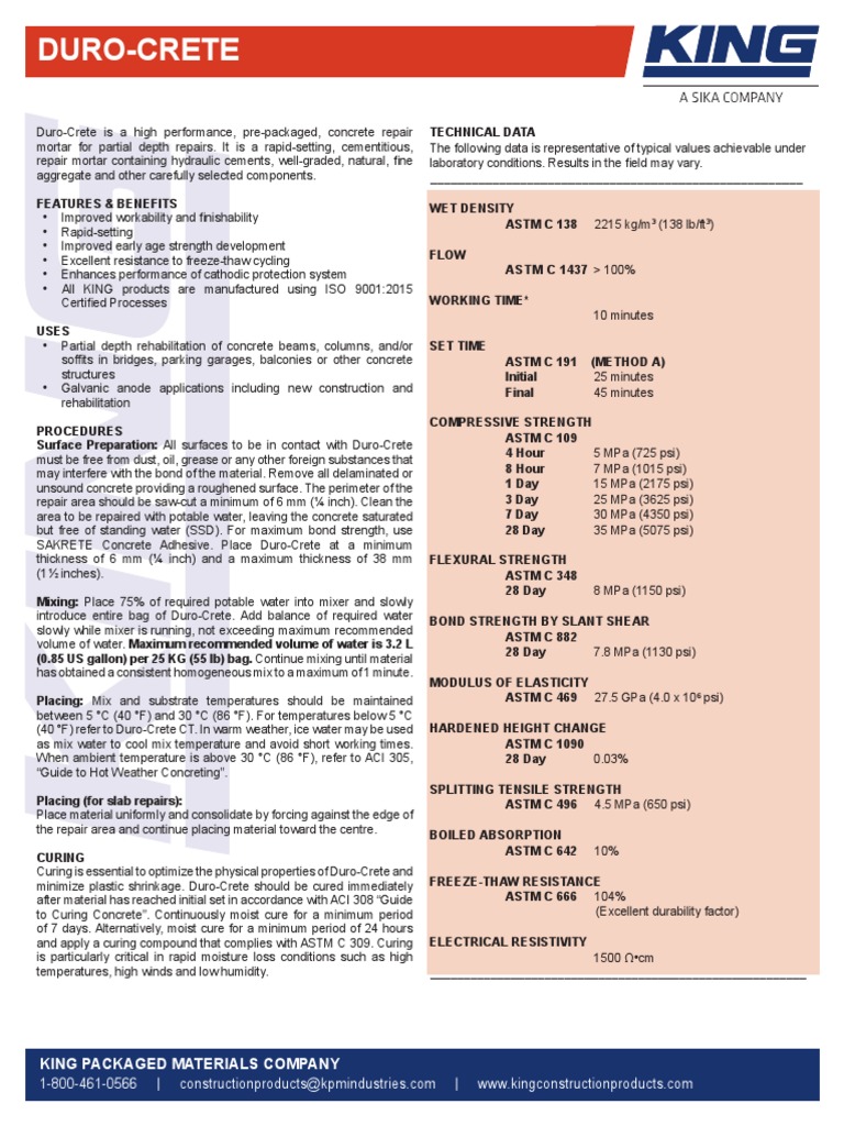 Duro-Crete: King Packaged Materials Company | PDF | Concrete | Strength ...