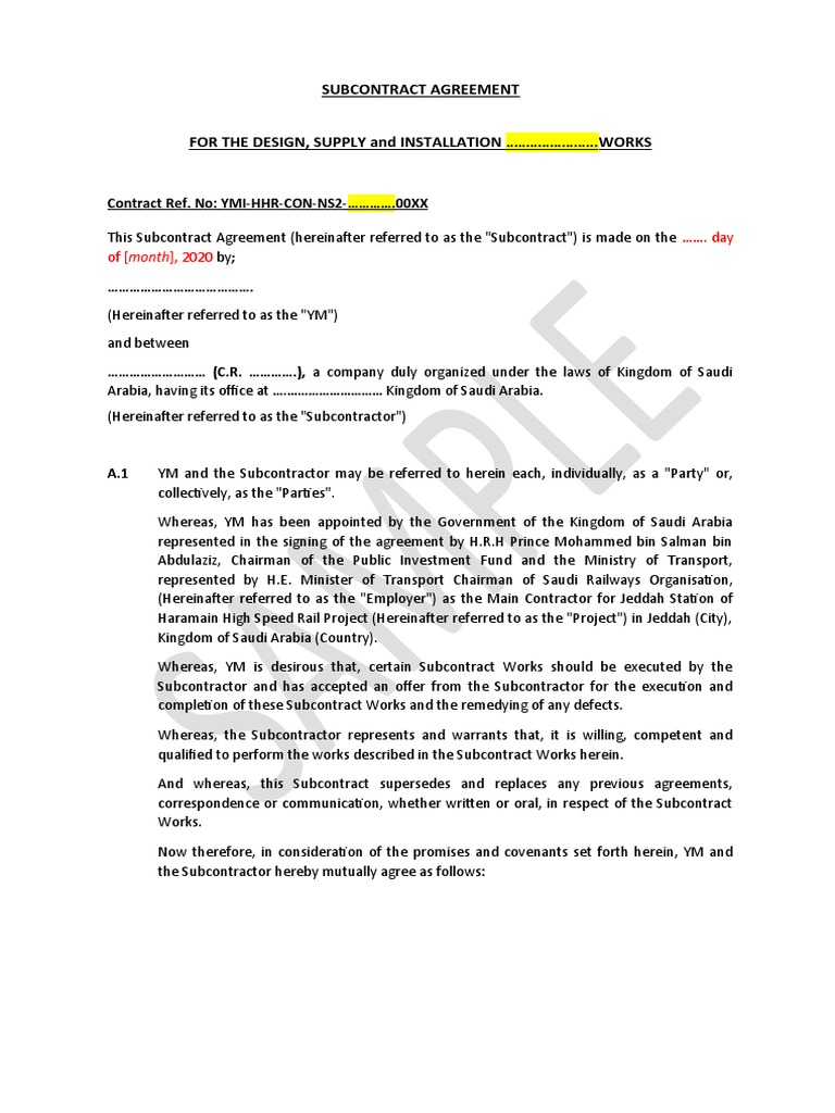 Lump-Sum Type - Subcontract Agreement - R0 | PDF | Subcontractor ...