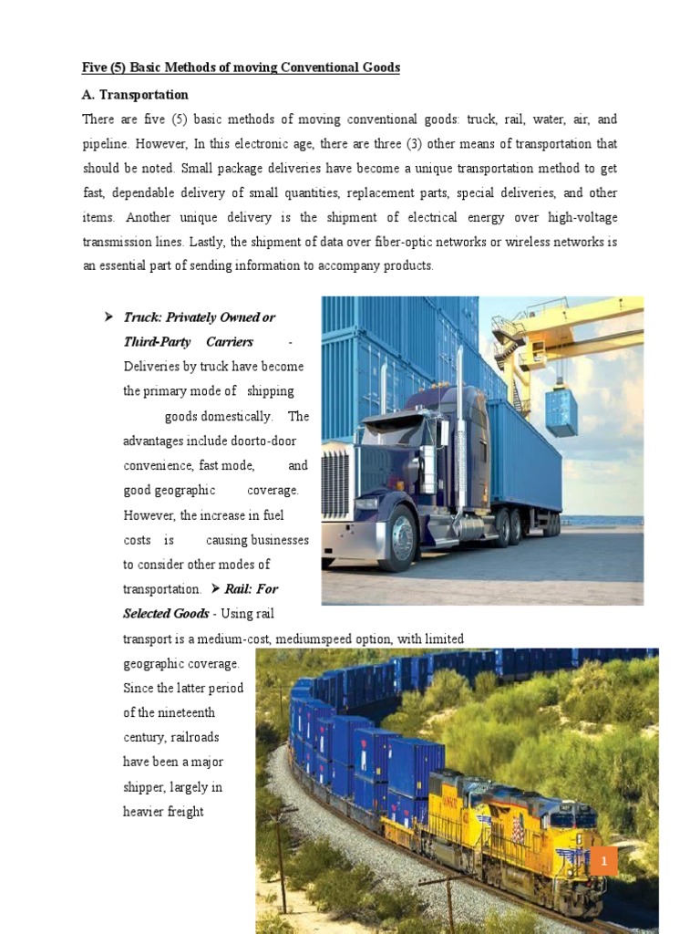 Five (5) Basic Methods of Moving Conventional Goods A. Transportation ...