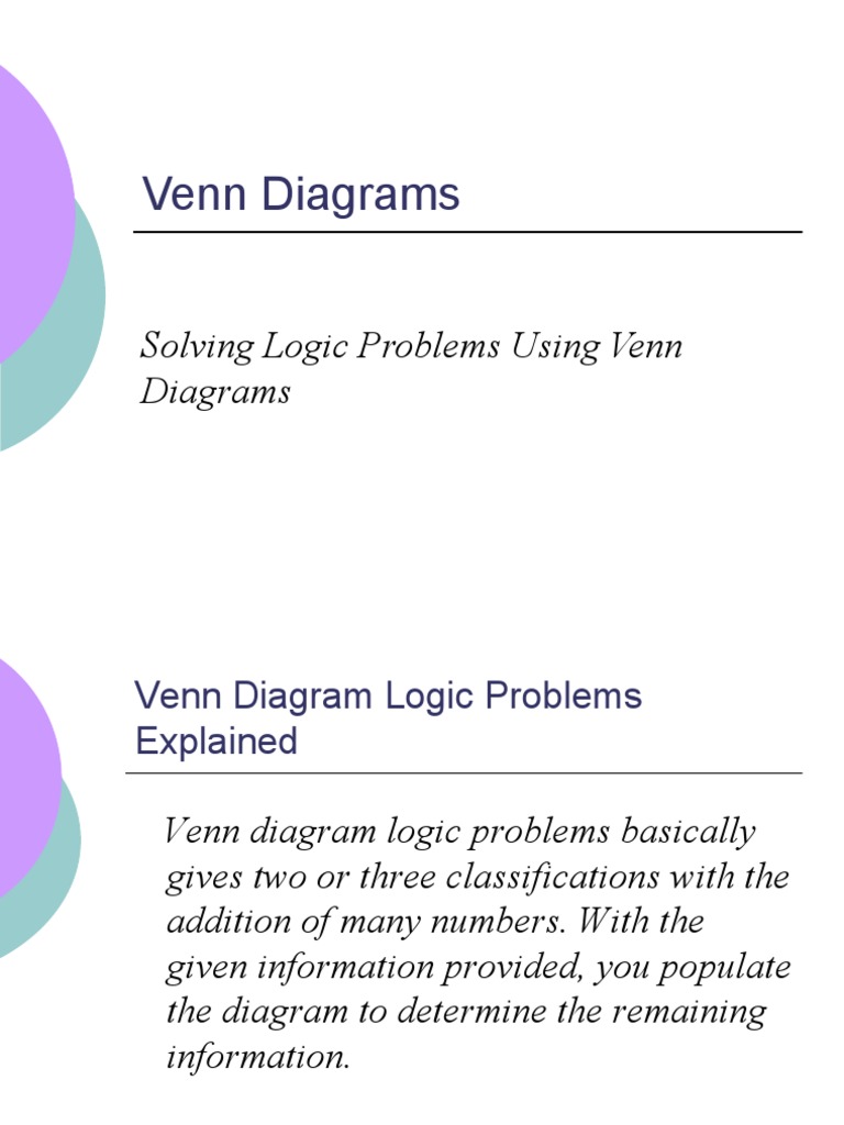 Solving Logic Problems Using Venn Diagrams | PDF | Calculus | Mathematics