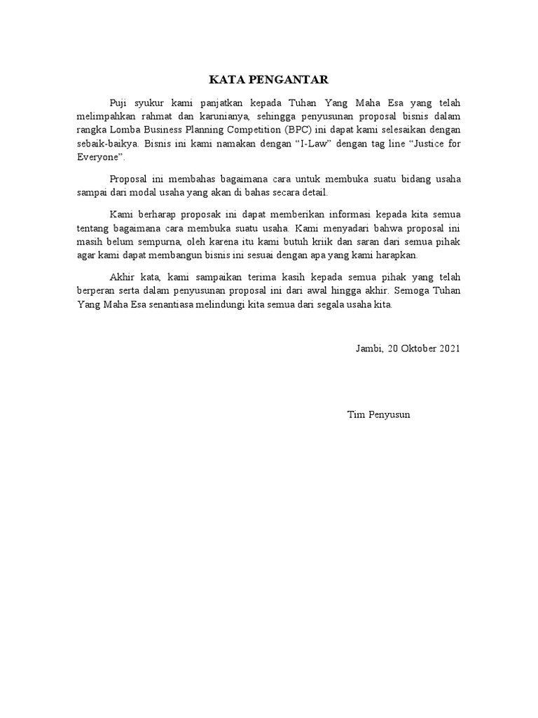 Kata Pengantar Proposal BPC | PDF