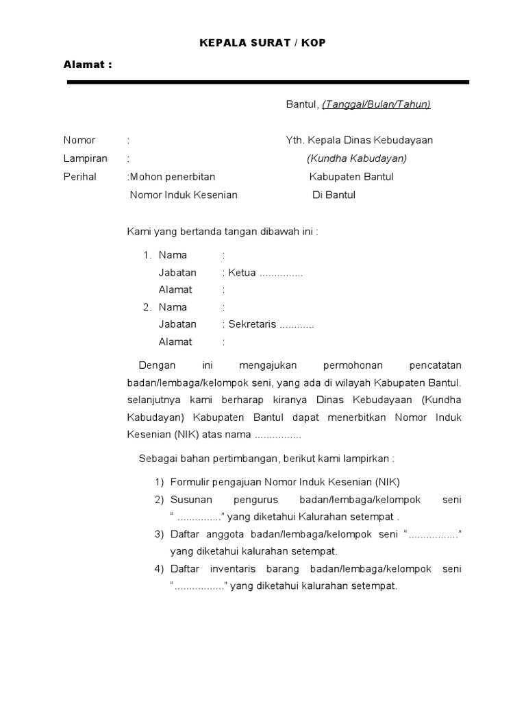 Contoh Proposal Pengajuan Nik 2021 | PDF