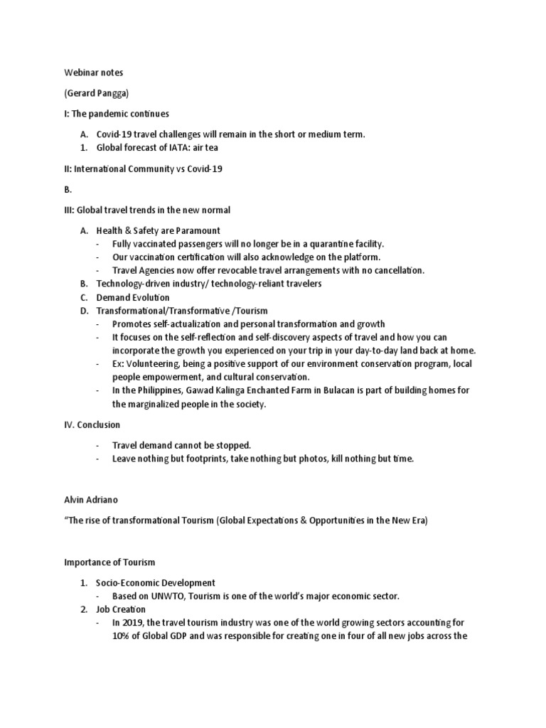 Webinar Notes | PDF | Tourism | Globalization