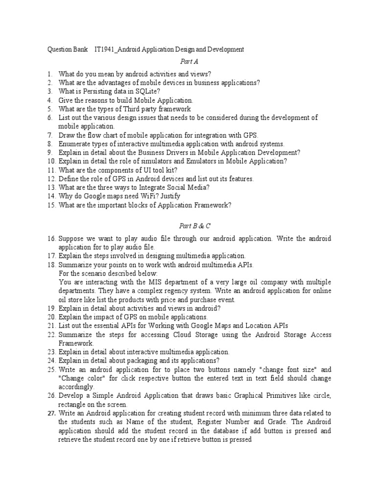 Question Bank - Android App Devel | PDF | Mobile App | Android ...
