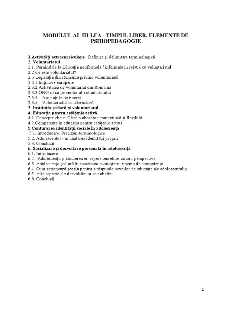 Modulul Al III-lea - Timpul Liber | PDF