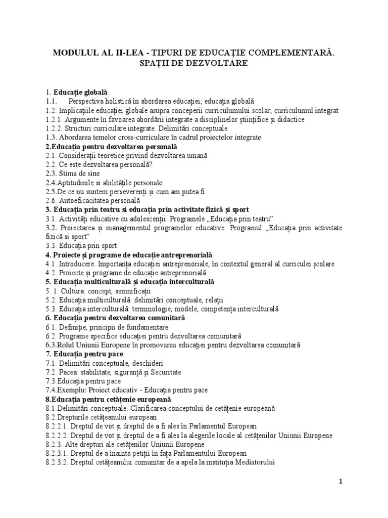 Modulul Al II-lea - Tipuri de Educație Complementară | PDF