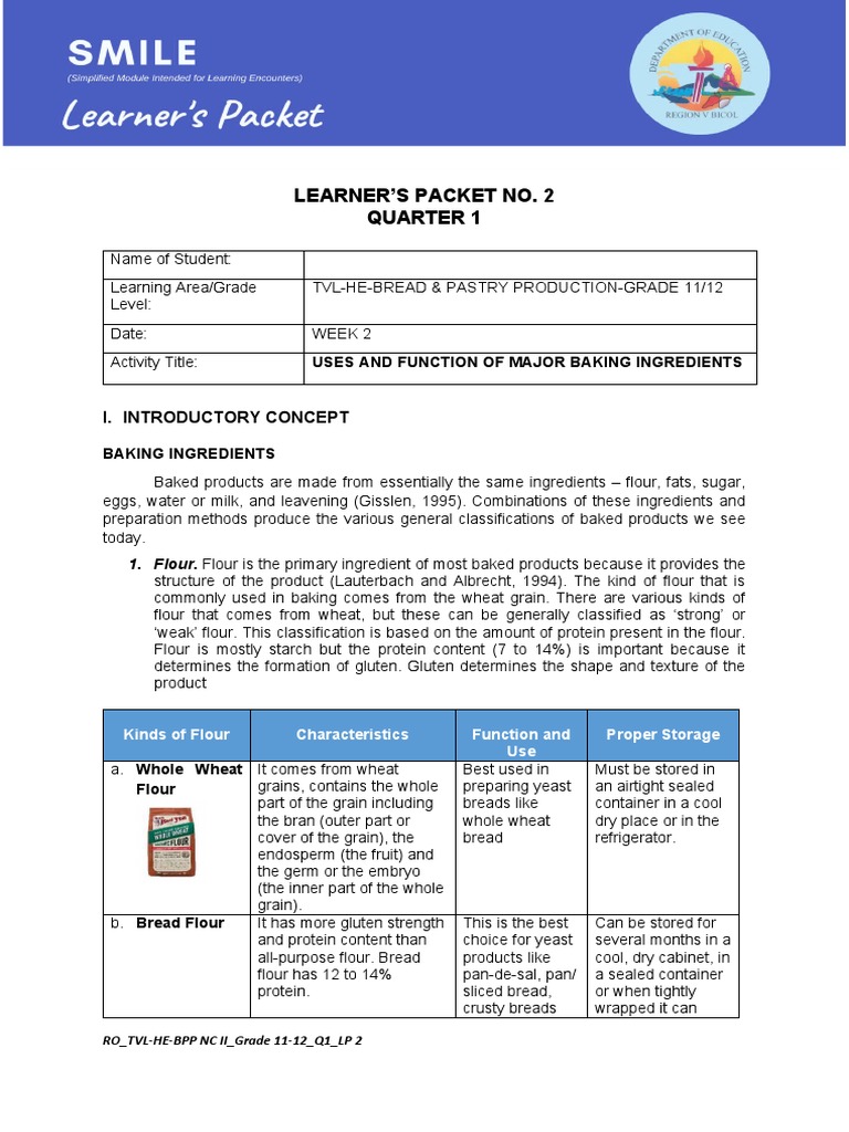 Lp2 Ro TVL He BPP Ncii Grade 11 q1 Edited | PDF | Flour | Breads
