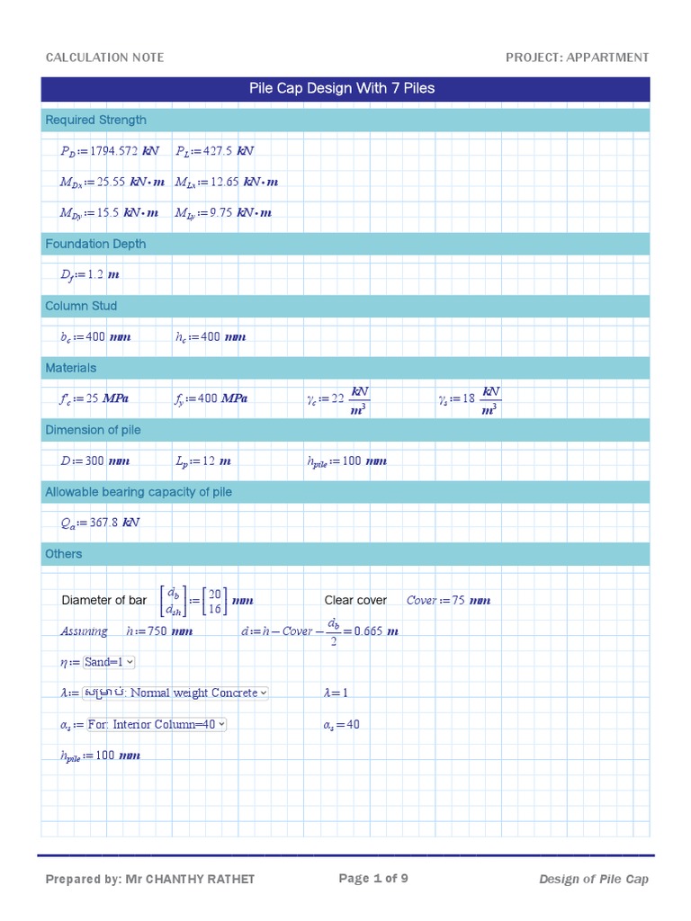 Pile Cap Design With 7 Piles: Calculation Note Project: Appartment ...
