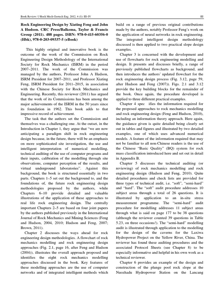 Rock Engineering Design by Xiating Feng and John A | PDF | Design ...