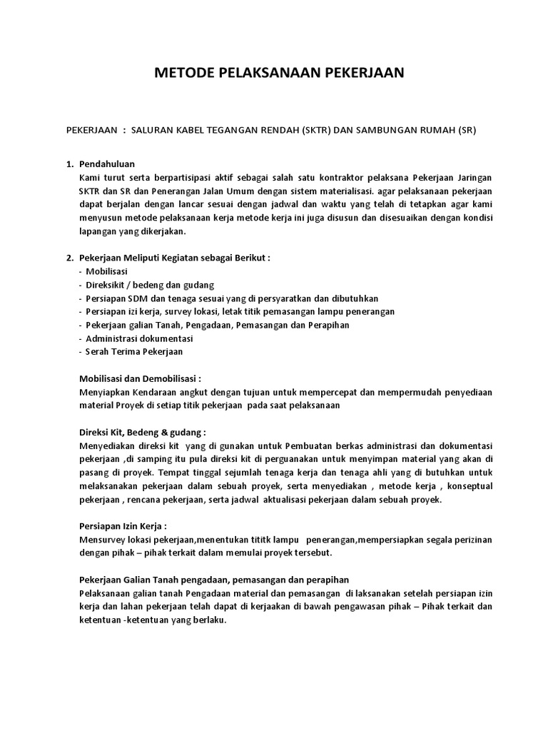 Metode Kerja Proyek SKTR dan SR | PDF | Seni | Teknologi & Rekayasa
