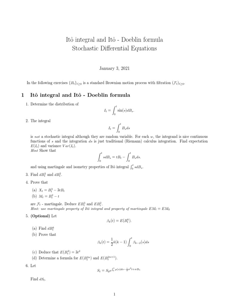 Stochastic Differential Equations Solving Sdes Using Itô Calculus Matching Methods And
