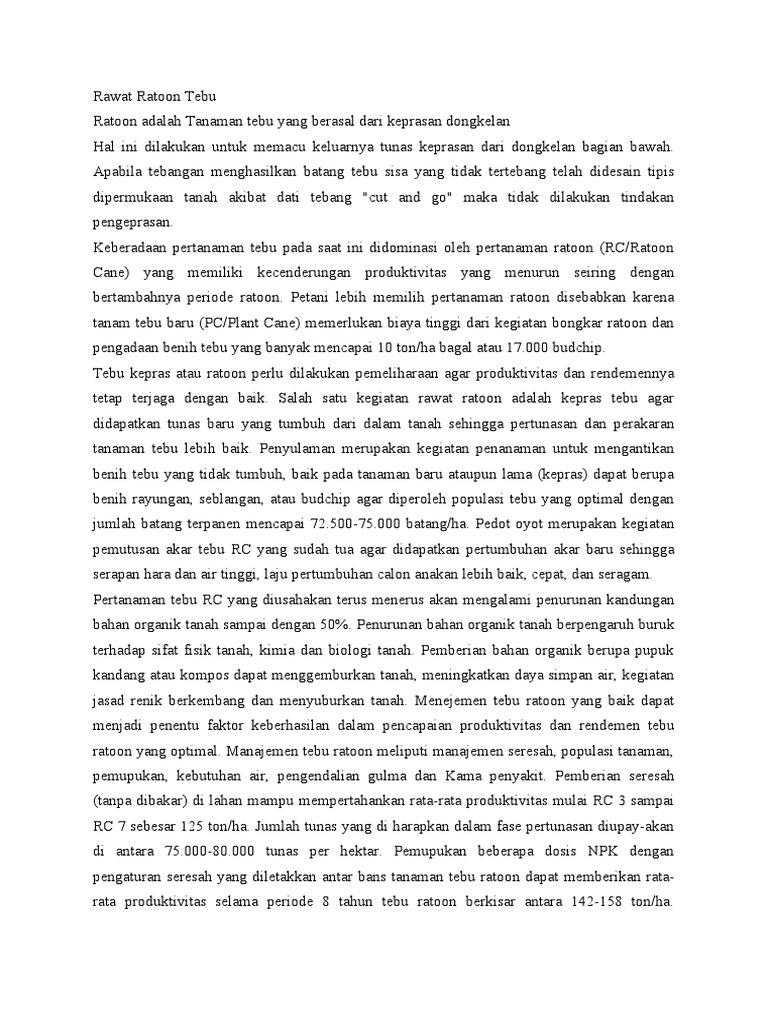 Rawat Ratoon Tebu | PDF