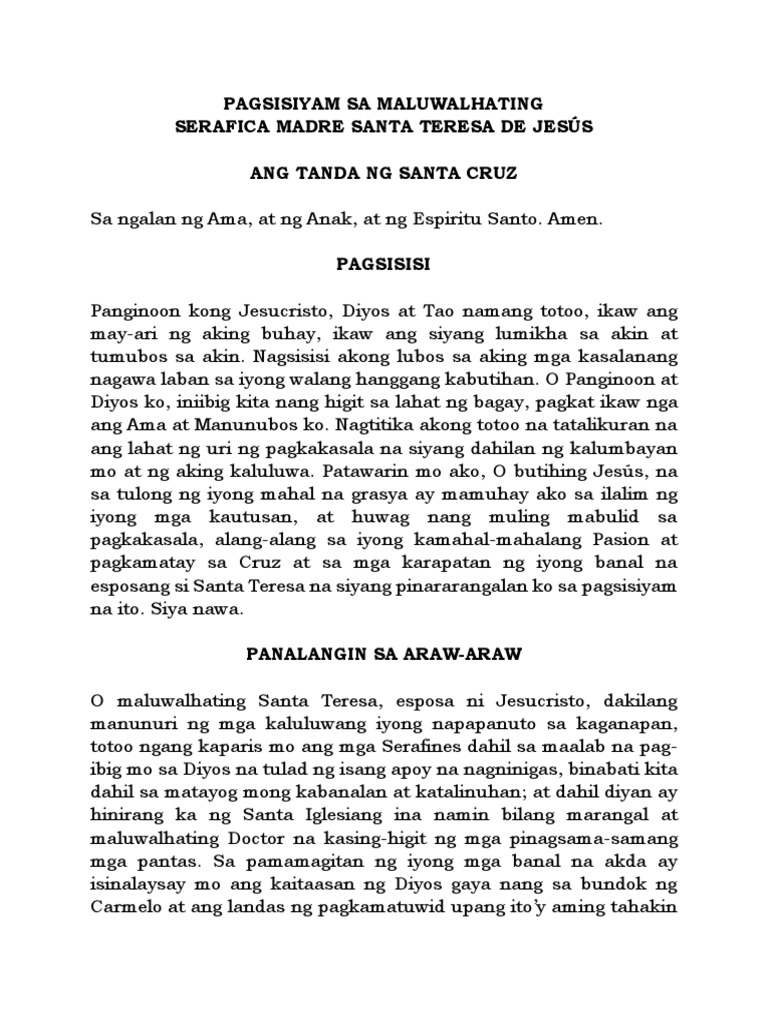Pagsisiyam Kay Sta. Teresa de Jesus | PDF