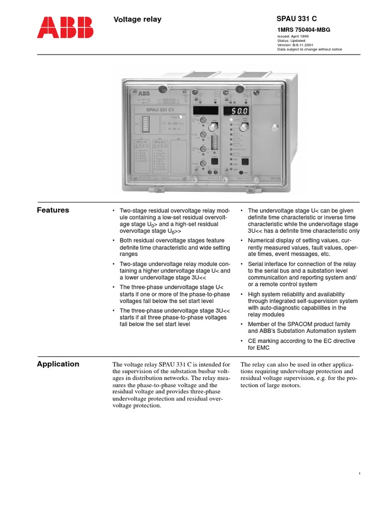 Voltage Relay: Spau 331 C | PDF | Relay | Data Transmission