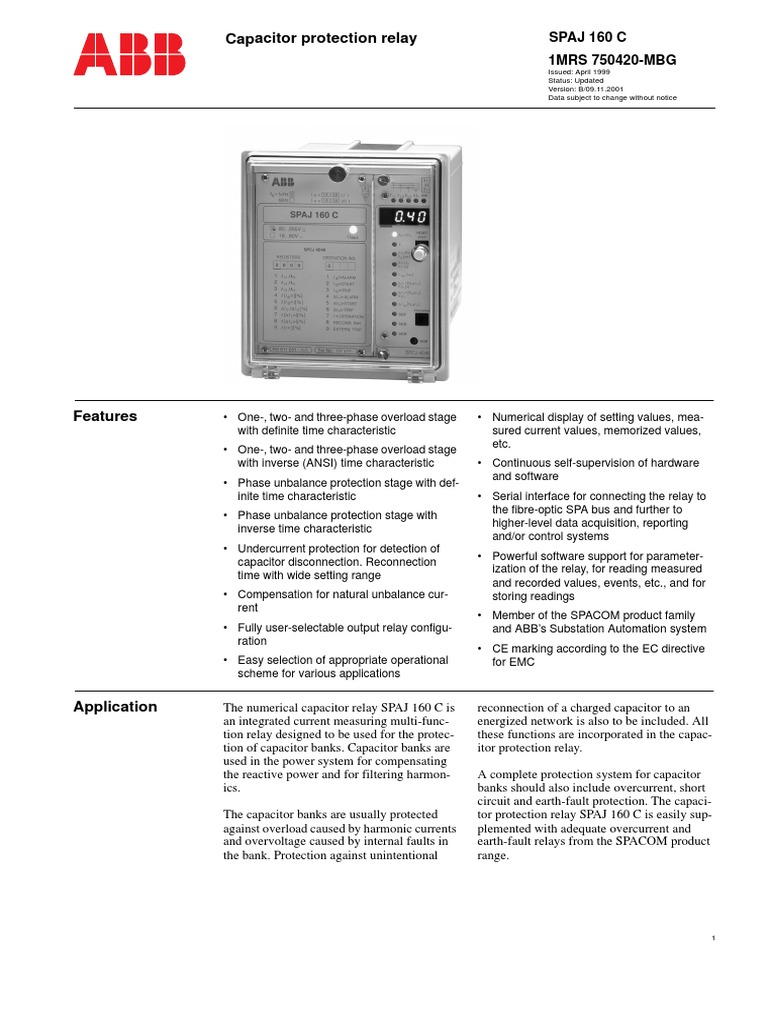 Capacitor Protection Relay: 1MRS 750420-MBG Spaj 160 C | PDF | Relay ...