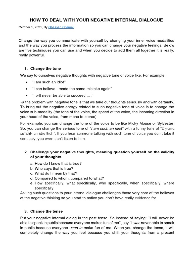 How To Deal With Your Negative Internal Dialogue | PDF | Communication ...