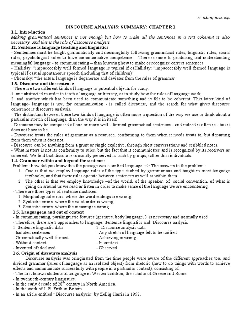 Chap 1 - Discourse | PDF | Linguistics | Grammar