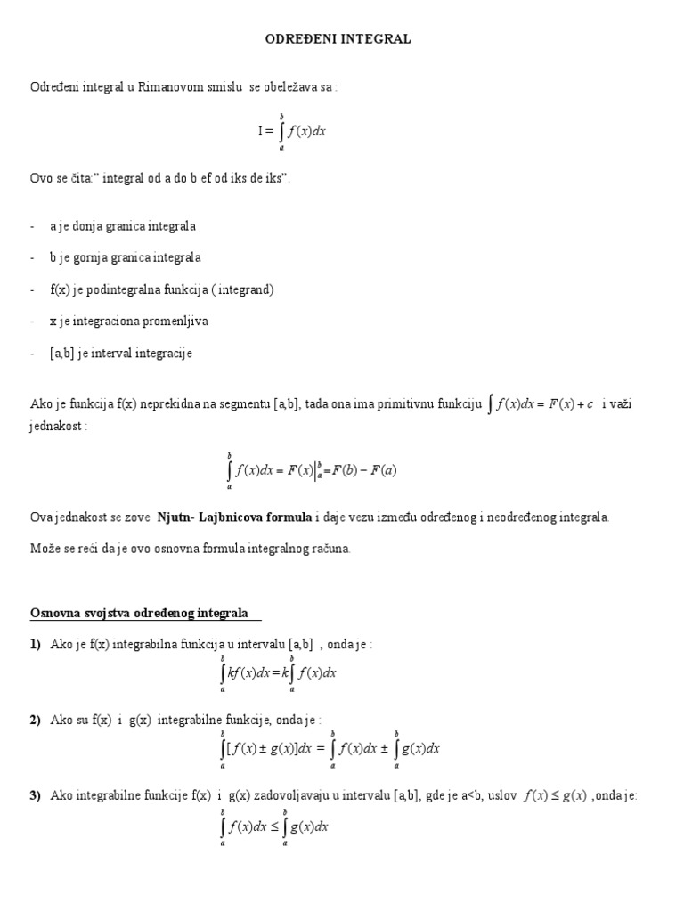 10.ODREDJENI INTEGRAL - Teorijske Napomene | PDF
