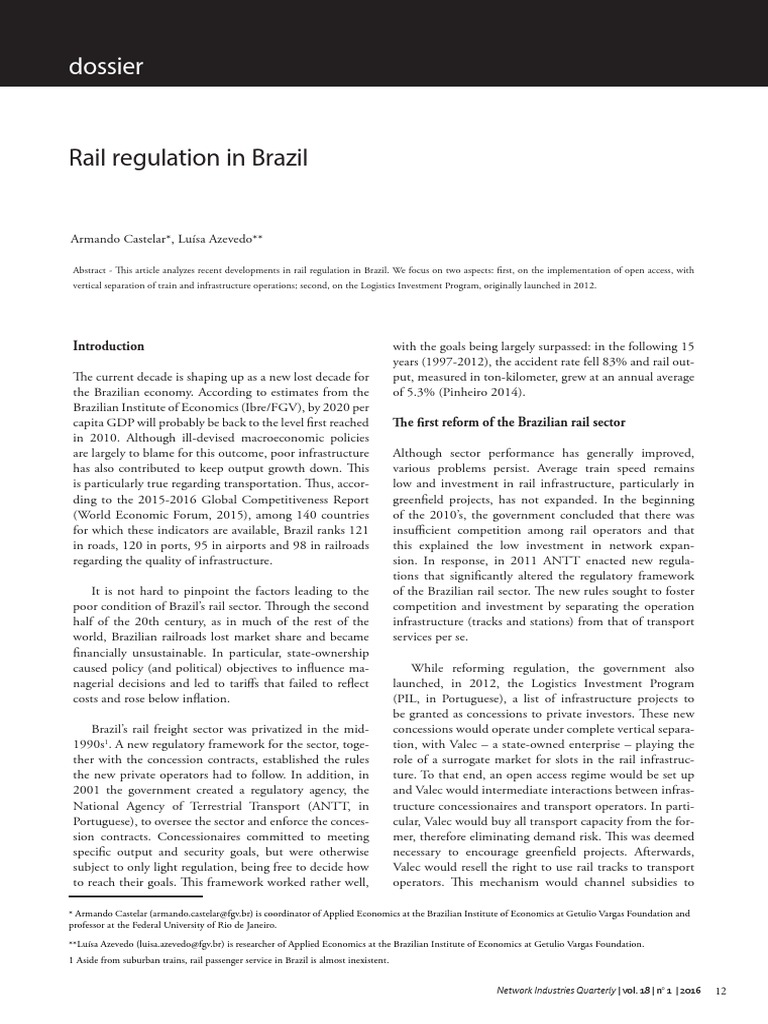 Rail Regulation in Brazil | PDF | Rail Transport | Brazil