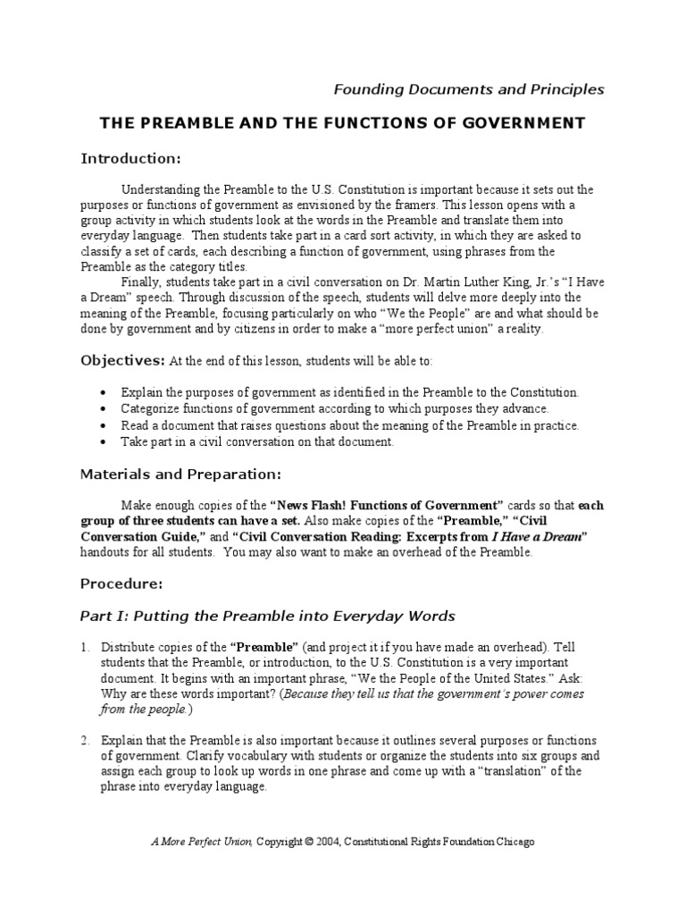 The Preamble and The Functions of Government | PDF | Martin Luther King ...