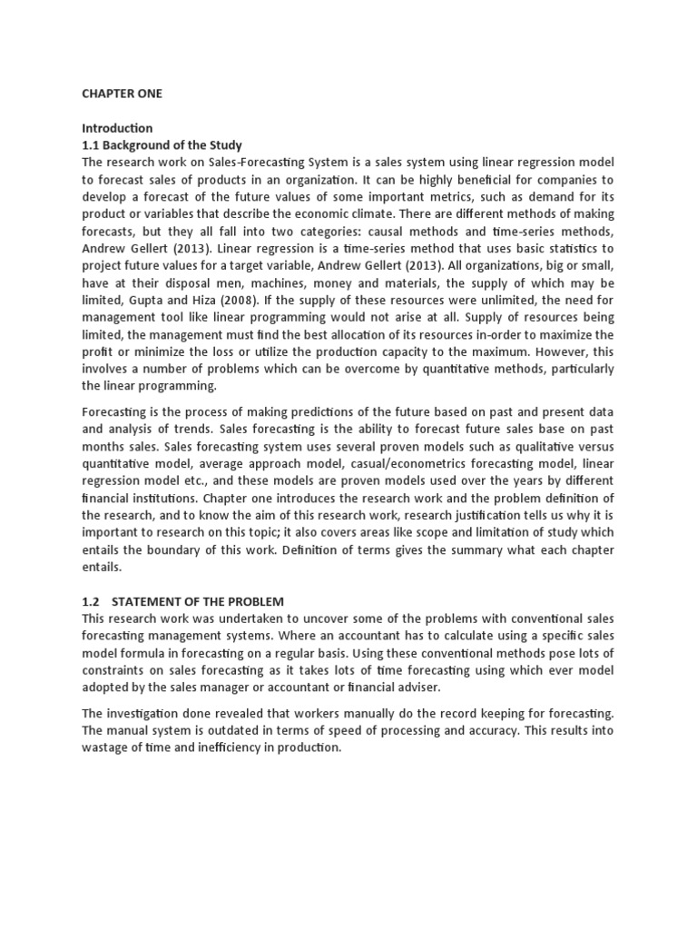 Chapter One 1.1 Background of The Study | PDF | Forecasting | Regression Analysis