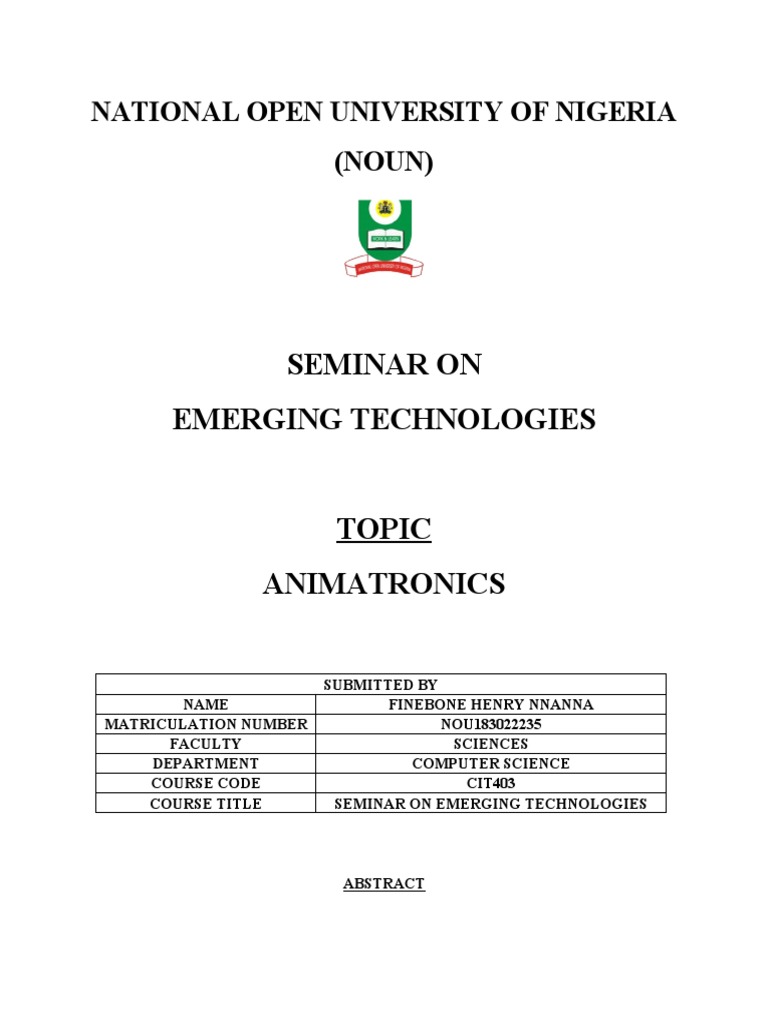 Animatronics: Emerging Tech Seminar | PDF | Games & Activities | Computers