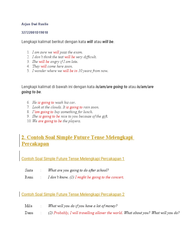Contoh Soal Simple Future Tense Melengkapi Percakapan: Will Will Be ...