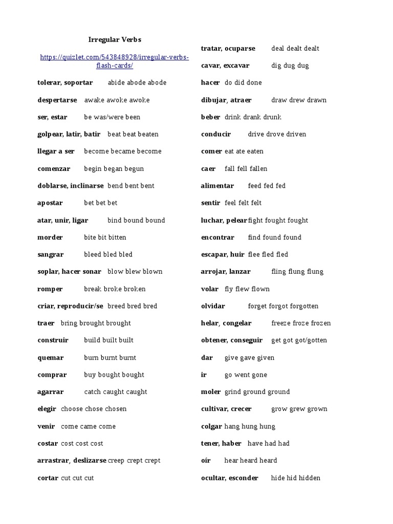 Irregular Verbs Quizlet | PDF