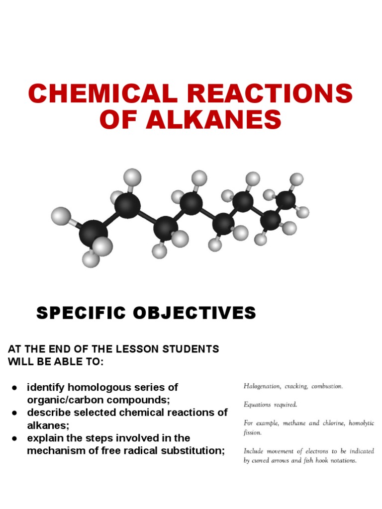 Lesson 3 Chemical Reactions of Alkanes | PDF | Alkane | Radical (Chemistry)